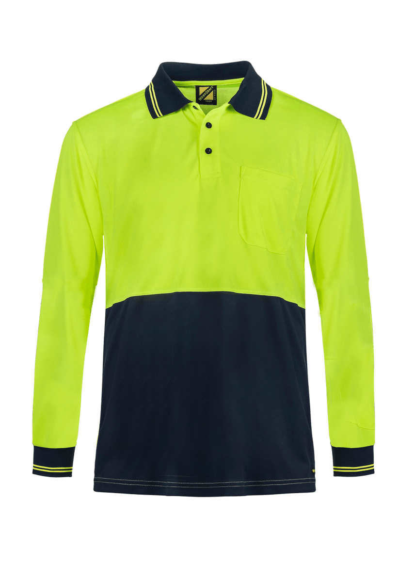 Workcraft WSP209 Hi Vis Light Weight Long Sleeve Micromesh Polo with P ...